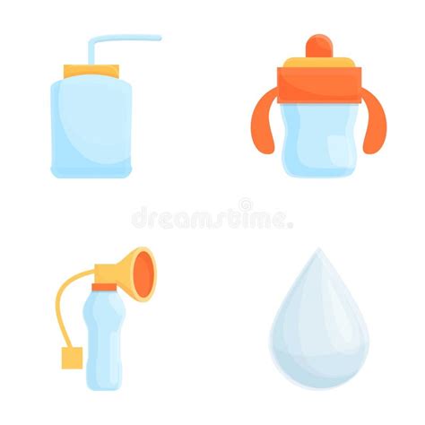 Breastfeeding Device Icons Set Cartoon Vector. Manual Breast Pump Stock ...