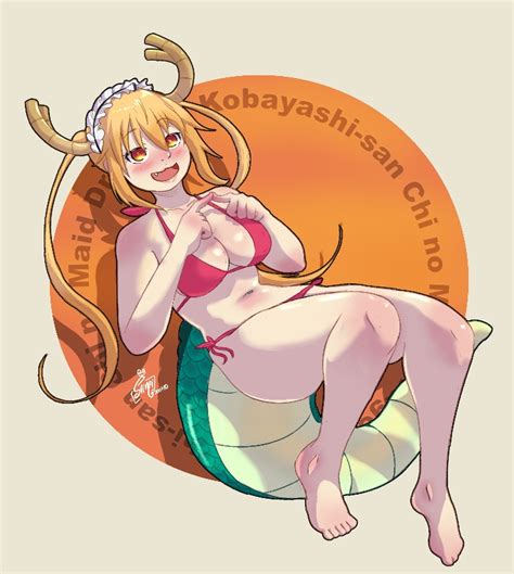 Rule 34 1girls Big Breasts Bikini Blonde Hair Dragon Girl Dragon Tail Fangs Female Horn Light