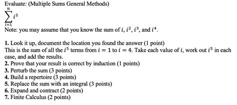 Solved Evaluate Multiple Sums General Methods I 1ni5 Chegg Com