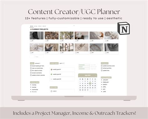 Content Creator Notion Template Business Planner Aesthetic Notion Template Social Media