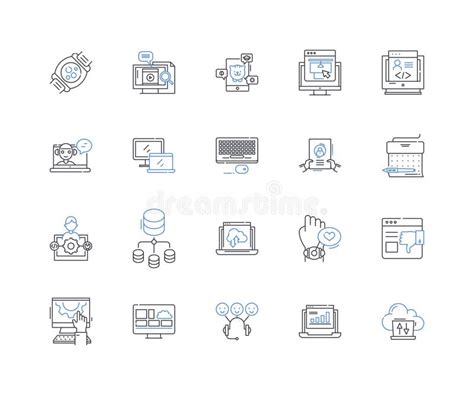software application line icons collection functionality user