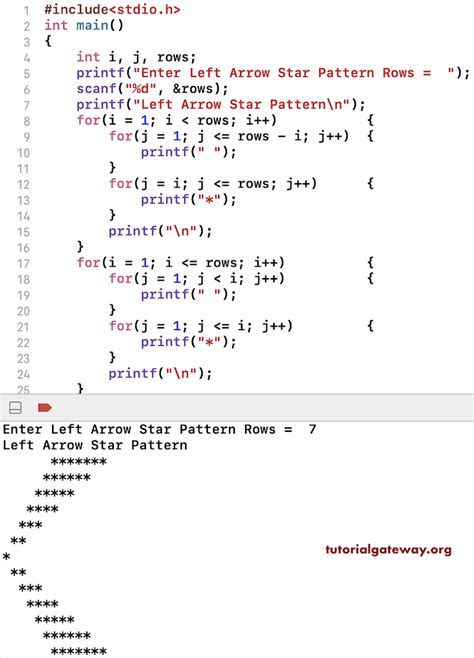C Program To Print Left Arrow Star Pattern
