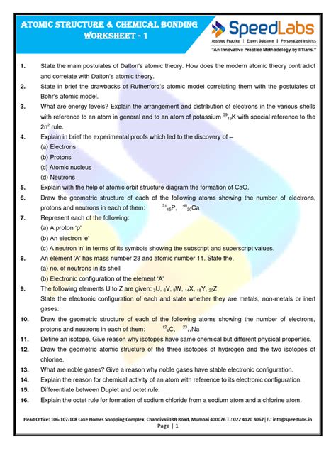 Atomic Structure Important Qs Important Questions Icse Pdf