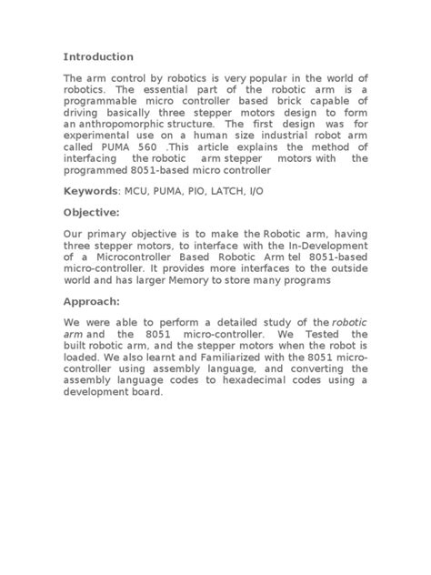 Robotic Arm 8051 Pdf Microcontroller Electronic Circuits
