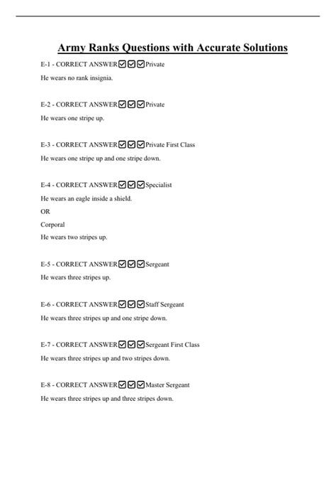 Army Ranks Questions With Accurate Solutions Army Certification Stuvia Us
