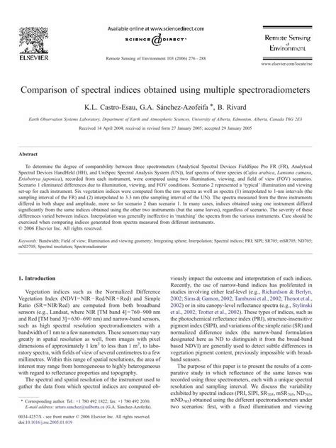 Pdf Comparison Of Spectral Indices Obtained Using Multiple