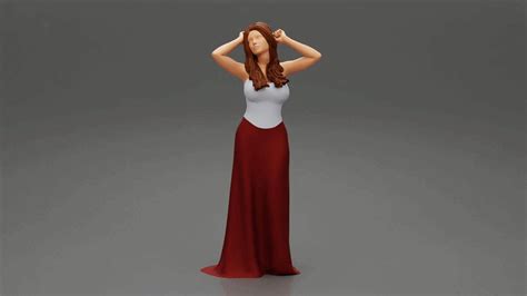 3d File Sexy Girl In Long Dress With Long Hair Standing・3d Print Object