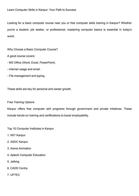 Basic Computer Course Near Me Free Computer Skills Training In Kanpur