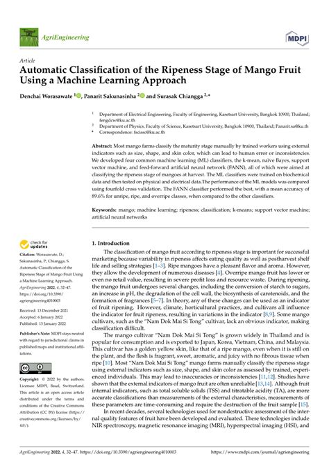 Pdf Automatic Classification Of The Ripeness Stage Of Mango Fruit Using Machine A Learning