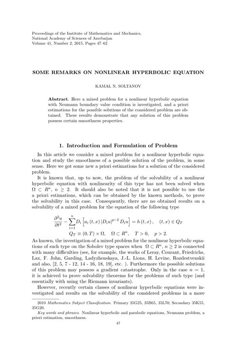 PDF SOME REMARKS ON NONLINEAR HYPERBOLIC EQUATION