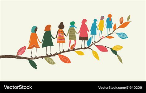 Diverse Group Stylized People Standing Branch Vector Image