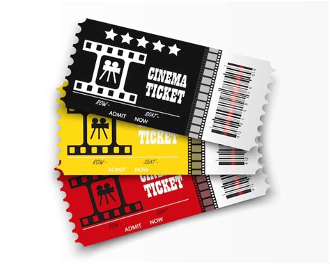 투명 배경에 영화 티켓 현실적인 영화관 입장권 프리미엄 벡터