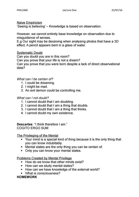 week 1 lecture notes phil1060 lecture one naive empiricism is
