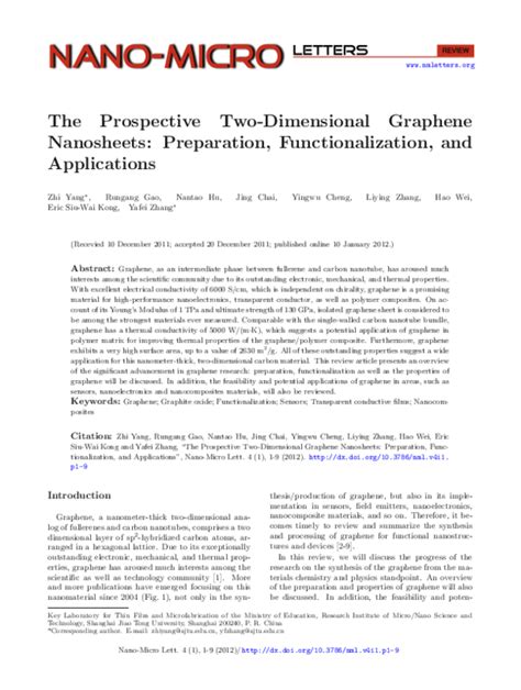 Pdf The Prospective Two Dimensional Graphene Nanosheets Preparation Functionalization And