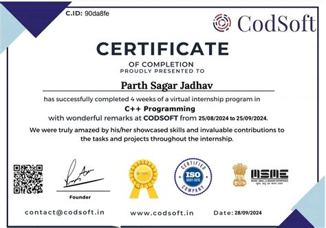 parth jadhav on linkedin internship cplusplus codsoft programming