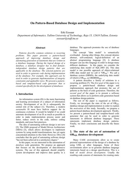 Pdf On Pattern Based Database Design And Implementation