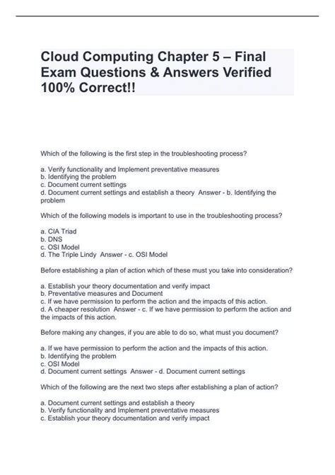 Cloud Computing Chapter 5 Final Exam Questions Answers Verified 100 Correct Cloud