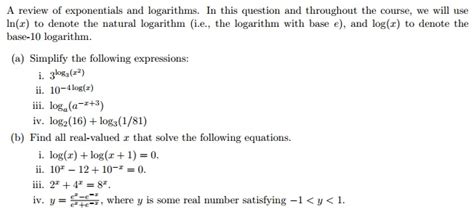 Solved A Review Of Exponentials And Logarithms In This Chegg