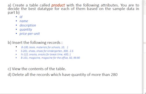 Solved A Create A Table Called Product With The Following Chegg Com