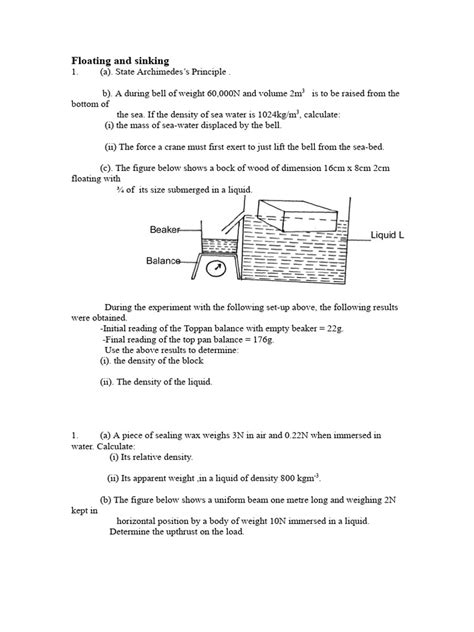 Floating And Sinking Pdf Buoyancy Density