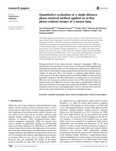 Pdf Quantitative Evaluation Of A Single Distance Phase Retrieval