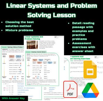 Linear Systems And Problem Solving Algebra Lesson Google Slides Digital