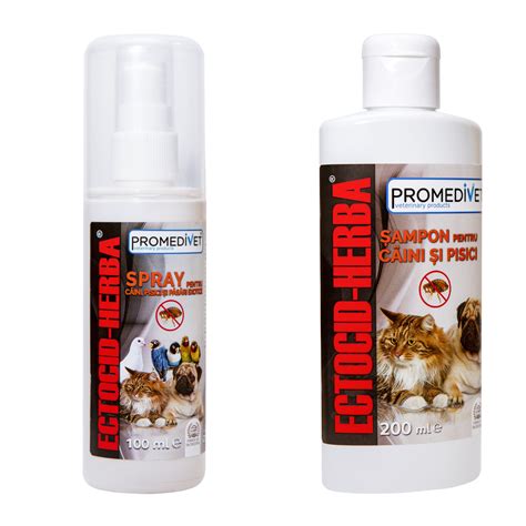 Опаковка противопаразитен шампоан 200мл и спрей 100мл Ectocid Herba Vital за кучета и котки