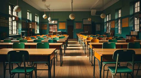 Ai Generated Empty Classroom With Chairs And Tables 35383003 Stock