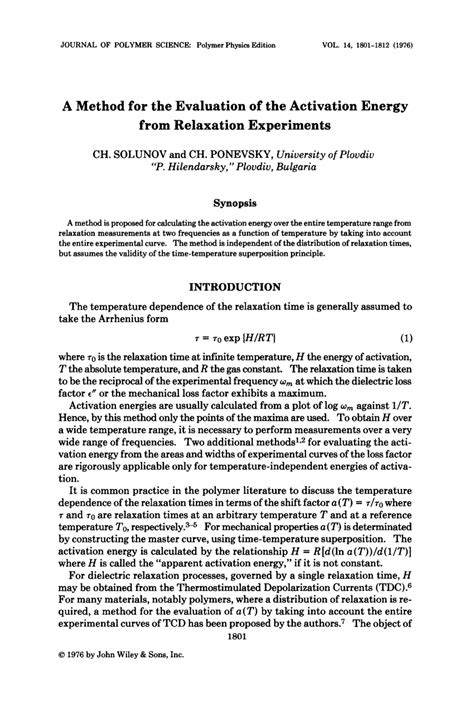 pdf a method for the evaluation of the activation energy from