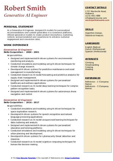 Generative AI Engineer Resume Samples Templates For
