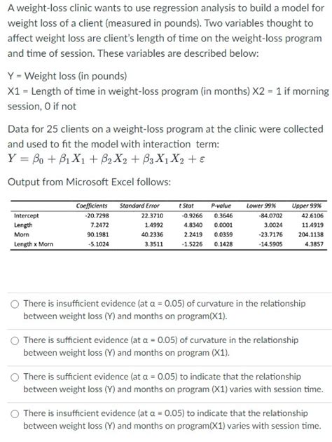Solved A Weight Loss Clinic Wants To Use Regression Analysis