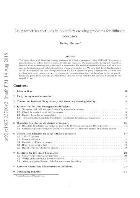 Pdf Lie Symmetries Methods In Boundary Crossing Problems For