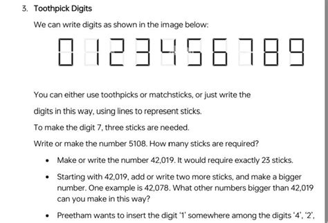Toothpick Digits We Can Write Digits As Shown In The Image Below Y