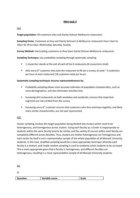 Mini Task 3 Mini Task 3 Assignment Mini Task 3 Q1 Target Population All Customers Who