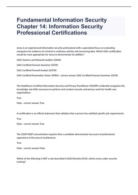 Fundamental Information Security Chapter 14 Information Security Professional Certifications
