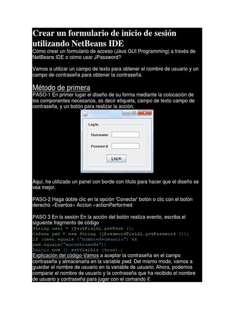 Crear Un Formulario De Inicio De Sesion Utilizando Netbeans Ide Pdf