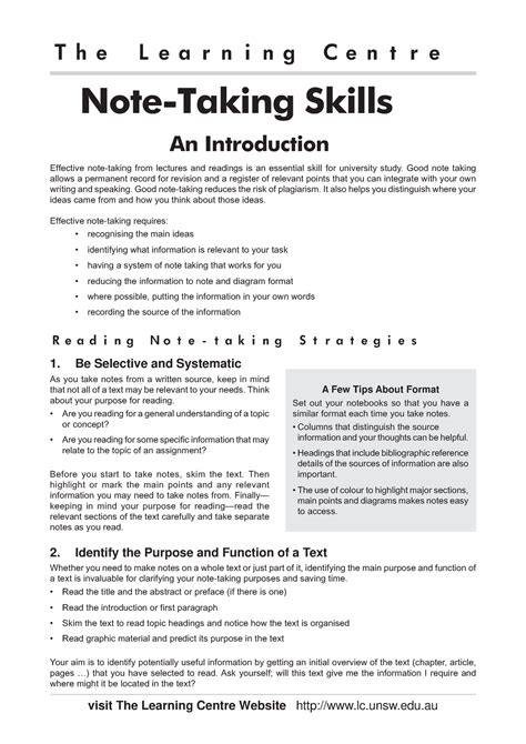 Note Taking Skills Lecture Notes 1 The Learning Centre Visit The Note Taking Skills Lecture Notes 1 The Learning Centre Visit The