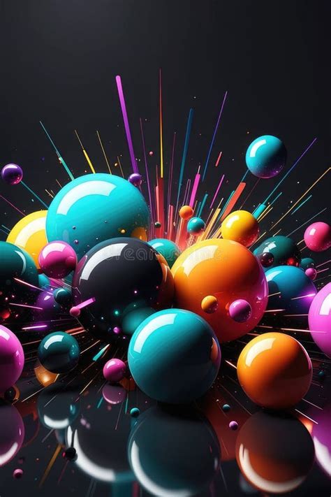 Colorful 3d Glossy Spheres Creative Background Vertical Composition Stock Illustration