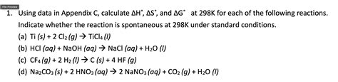 1 Using Data In Appendix C Calculate Δh∘Δs∘ And