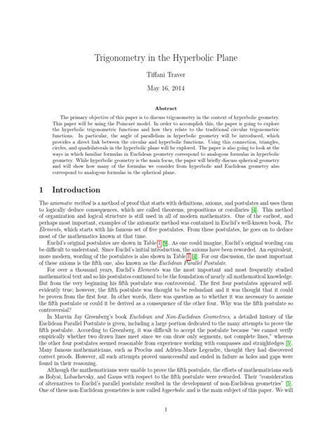 Hyperbolic Trigonometry Pdf Hyperbolic Geometry Axiom