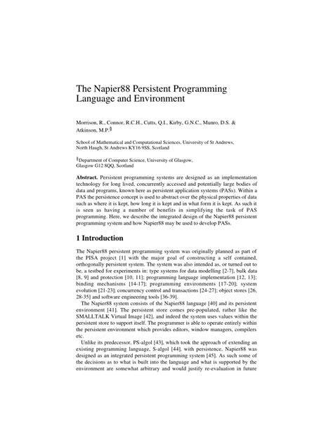 Pdf The Napier88 Persistent Programming Language And Environment
