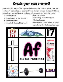 Create Your Own Element By Mrs Fontenotium TPT