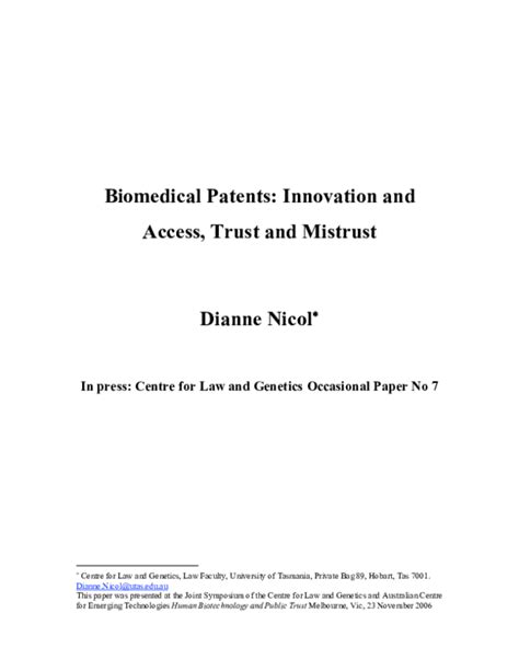 Pdf Biomedical Patents Innovation And Access Trust And Mistrust