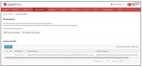 how to configure file exceptions for edgeips pro devices