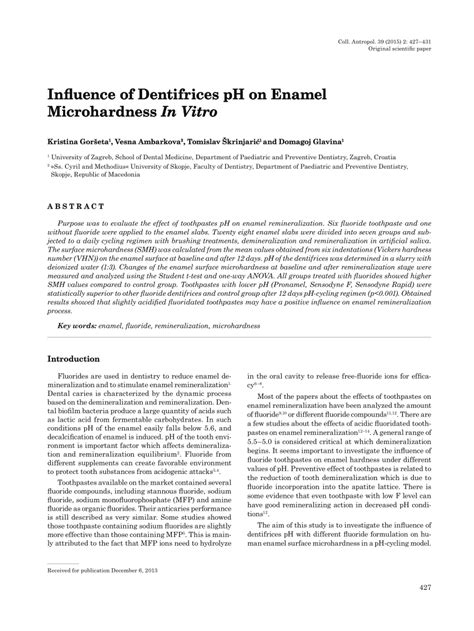 Pdf Influence Of Dentifrices Ph On Enamel Microhardness In Vitro