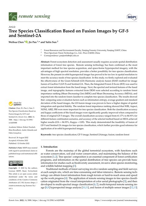 Pdf Tree Species Classification Based On Fusion Images By Gf 5 And Sentinel 2a