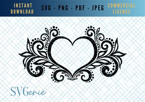 Baroque Flourish Heart Frame Svg Monogram Border Digital Download Etsy