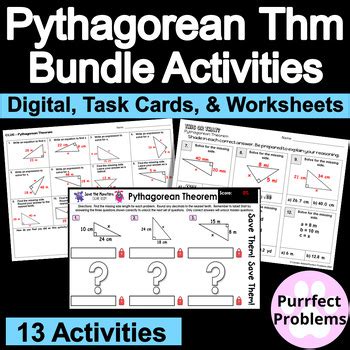 Pythagorean Theorem Print And Digital Activity Bundle By Purrfect Problems