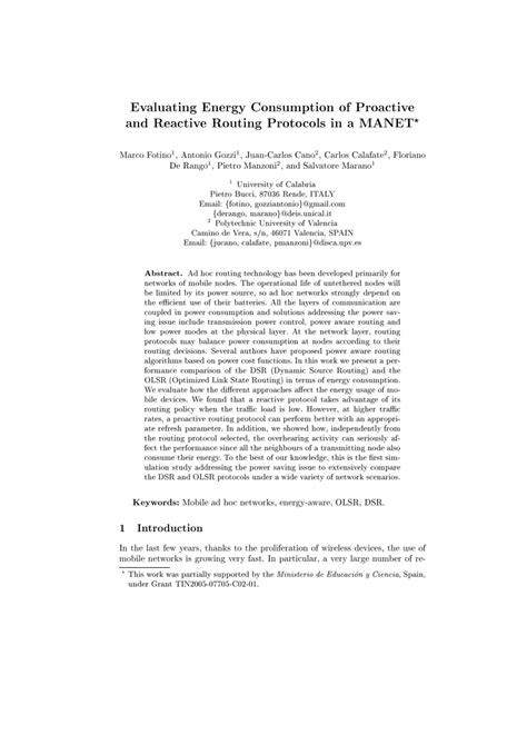 Pdf Evaluating Energy Consumption Of Proactive And Reactive Routing Protocols In A Manet