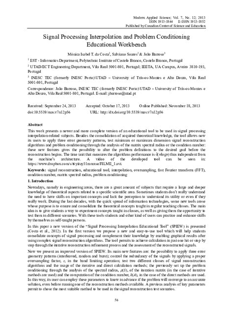 Pdf Signal Processing Interpolation And Problem Conditioning Educational Workbench